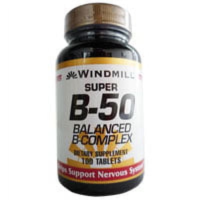 Windmill Super B-50 Balanced B-Complex Dietary Supplement Tablets - 100 ...