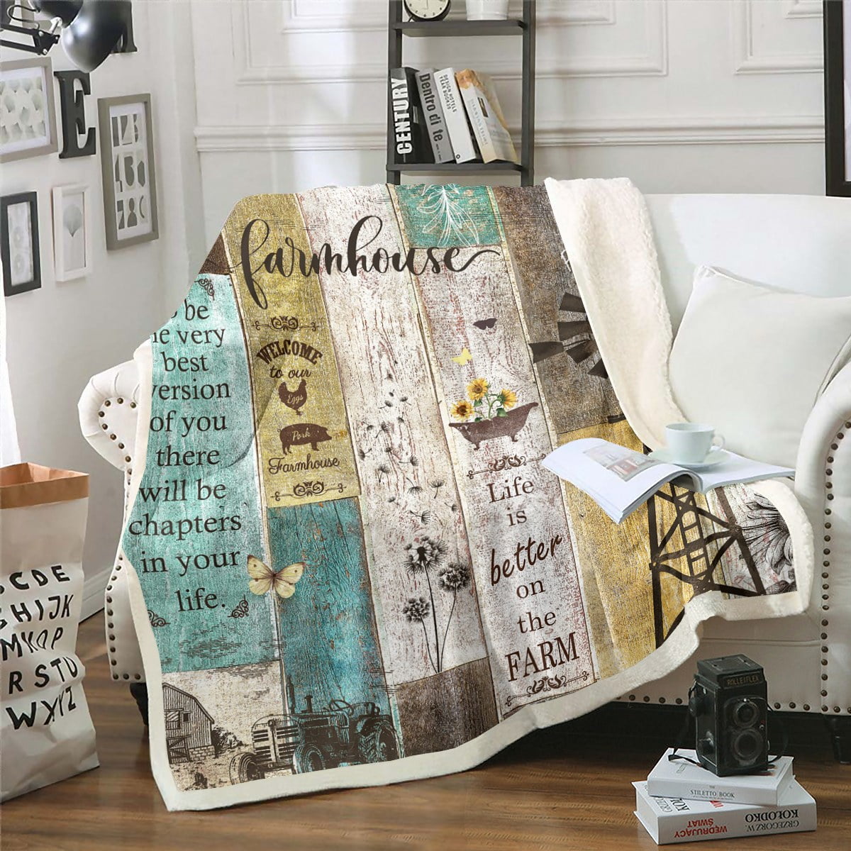 Windmill Themed Fleece Blanket 40"X50", Rustic Farmhouse Throw Blanket ...