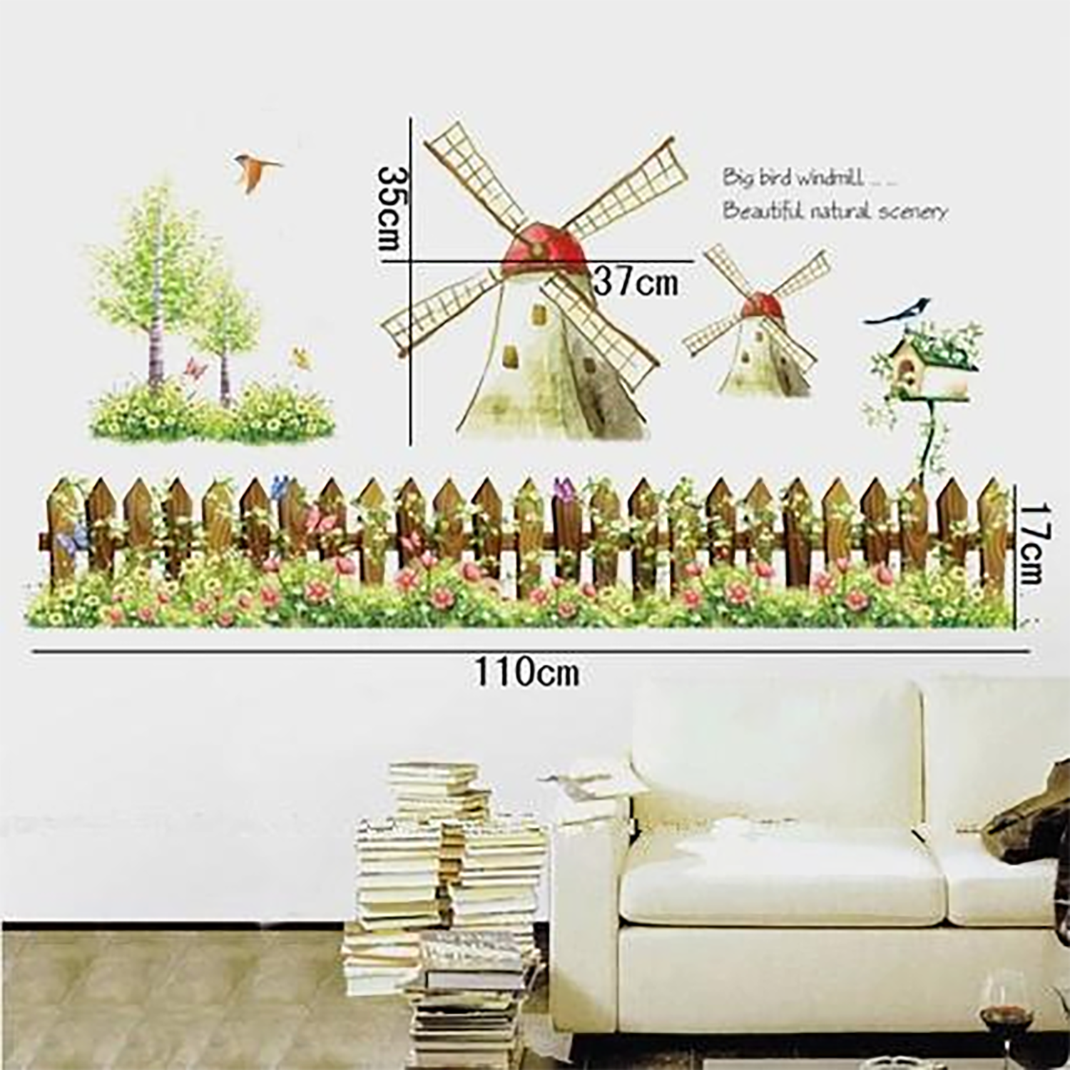 Windmill Trees Vinyl Mural Decal Wall Sticker for Glass Window Living ...