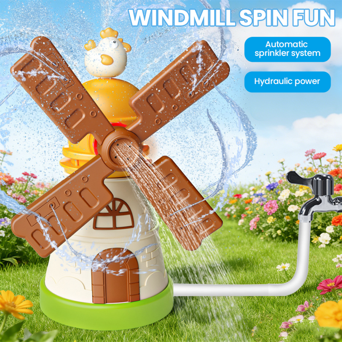 Windmill Water Sprinkler for Kids, 360° Rotating Blades Design for ...