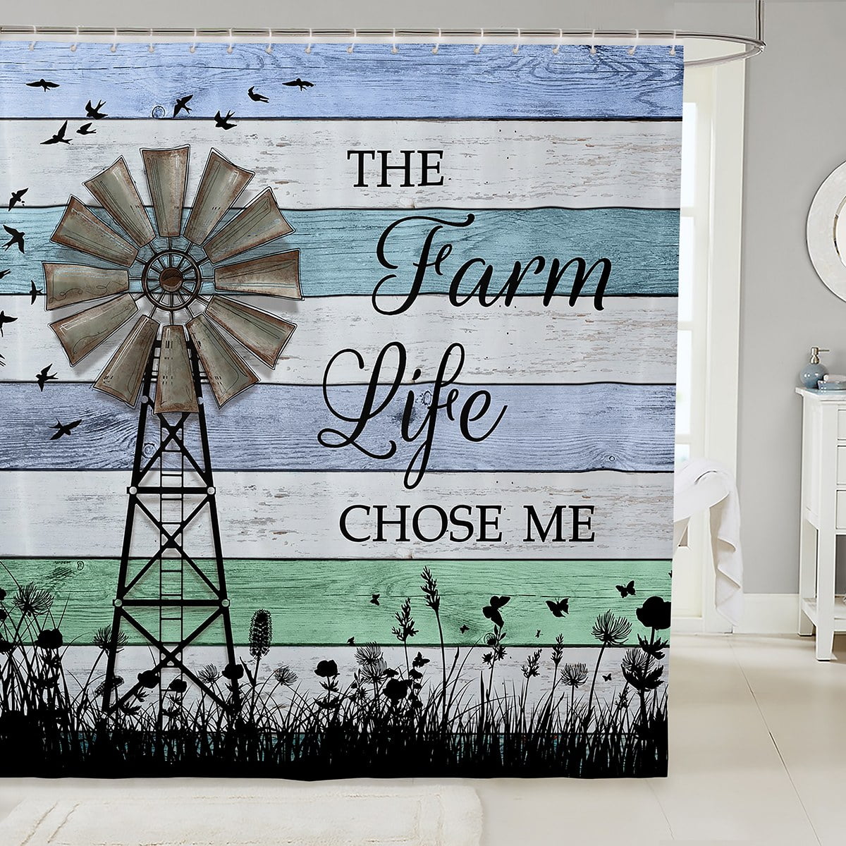 Windmill Waterproof Shower Curtains, Rustic Windmill Farmhouse Bath ...