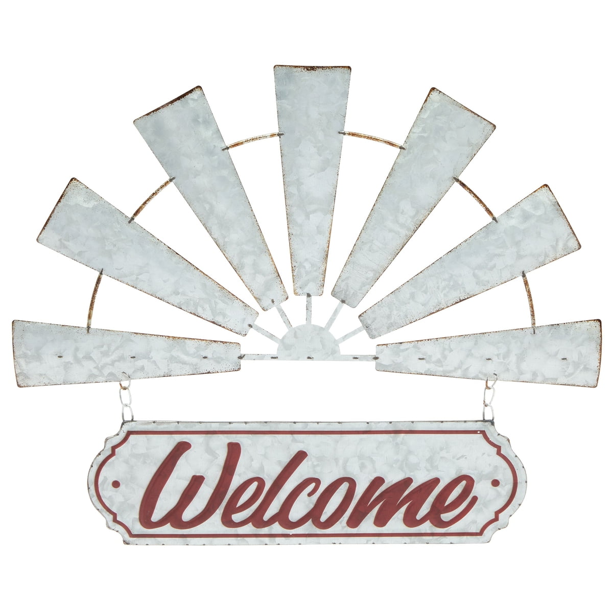 Windmill Welcome Sign for Rustic Farmhouse Wall Decor, Galvanized Metal ...