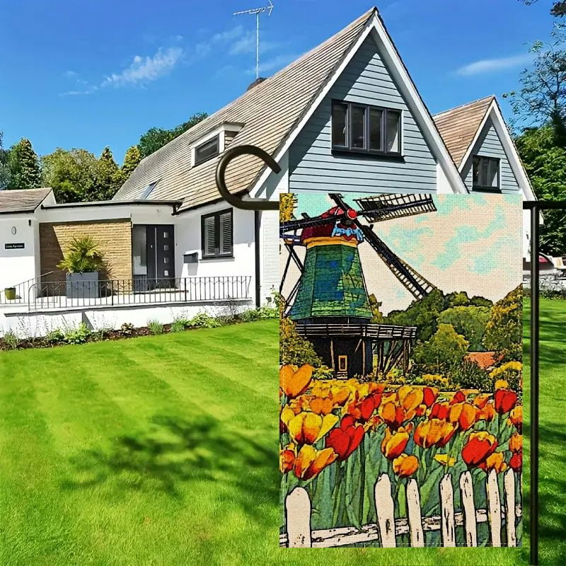 Windmill and Tulips Flower Flag, 12x18 Inch, Double Sided for Outdoor ...