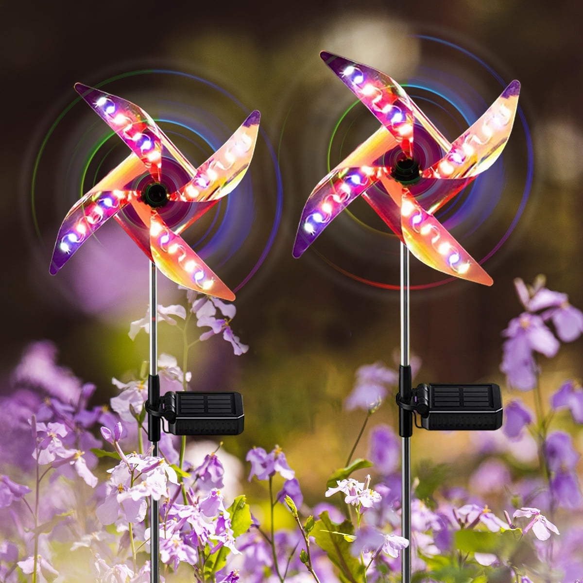 Qishi LED Solar Ground Plug Color Changing Windmill Lights, ABS Plastic ...
