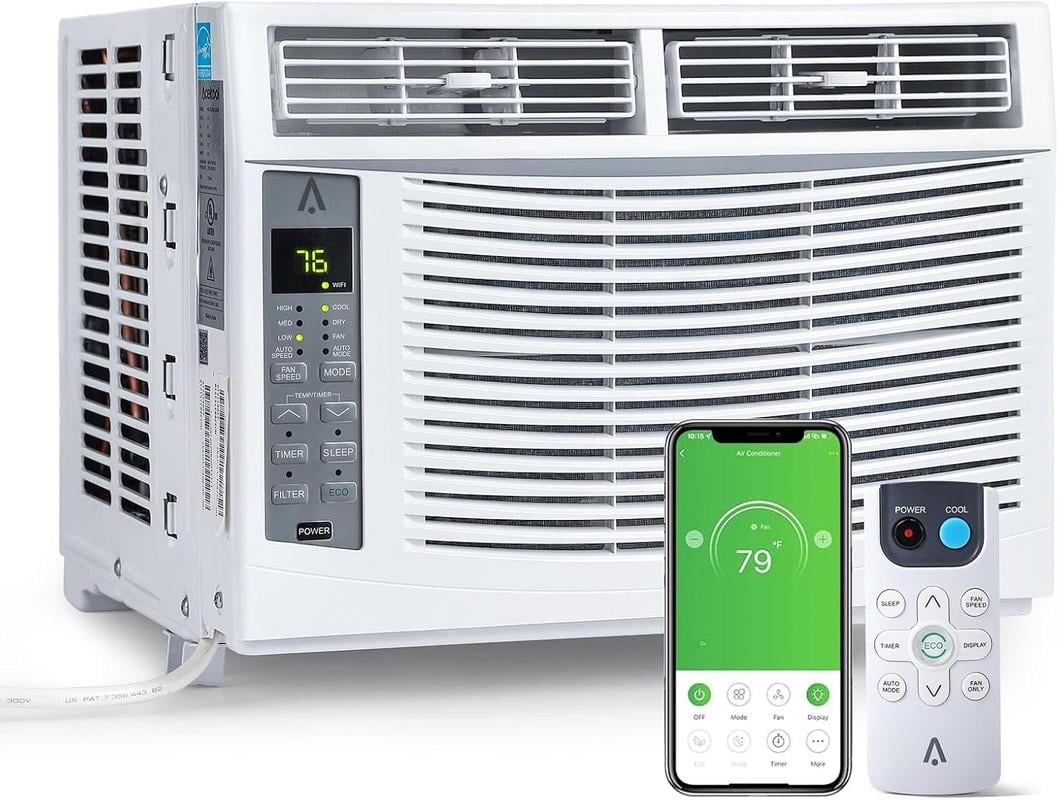 Window Air Conditioner 6000 BTU, Cooling Room 250sq.Ft, Remote & Timer Function, Easy Install ...