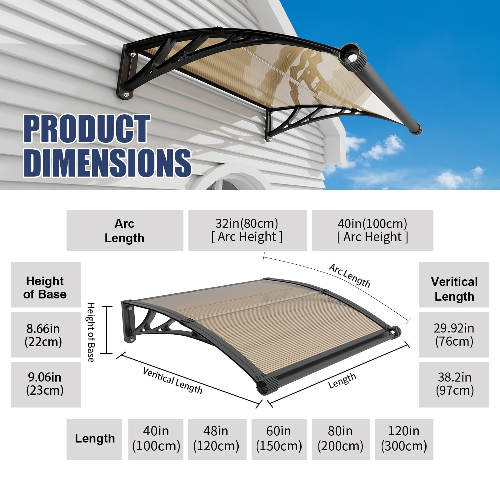 Window Awnings Canopy with Drainage Sink, Large Sink Awning Canopy ...