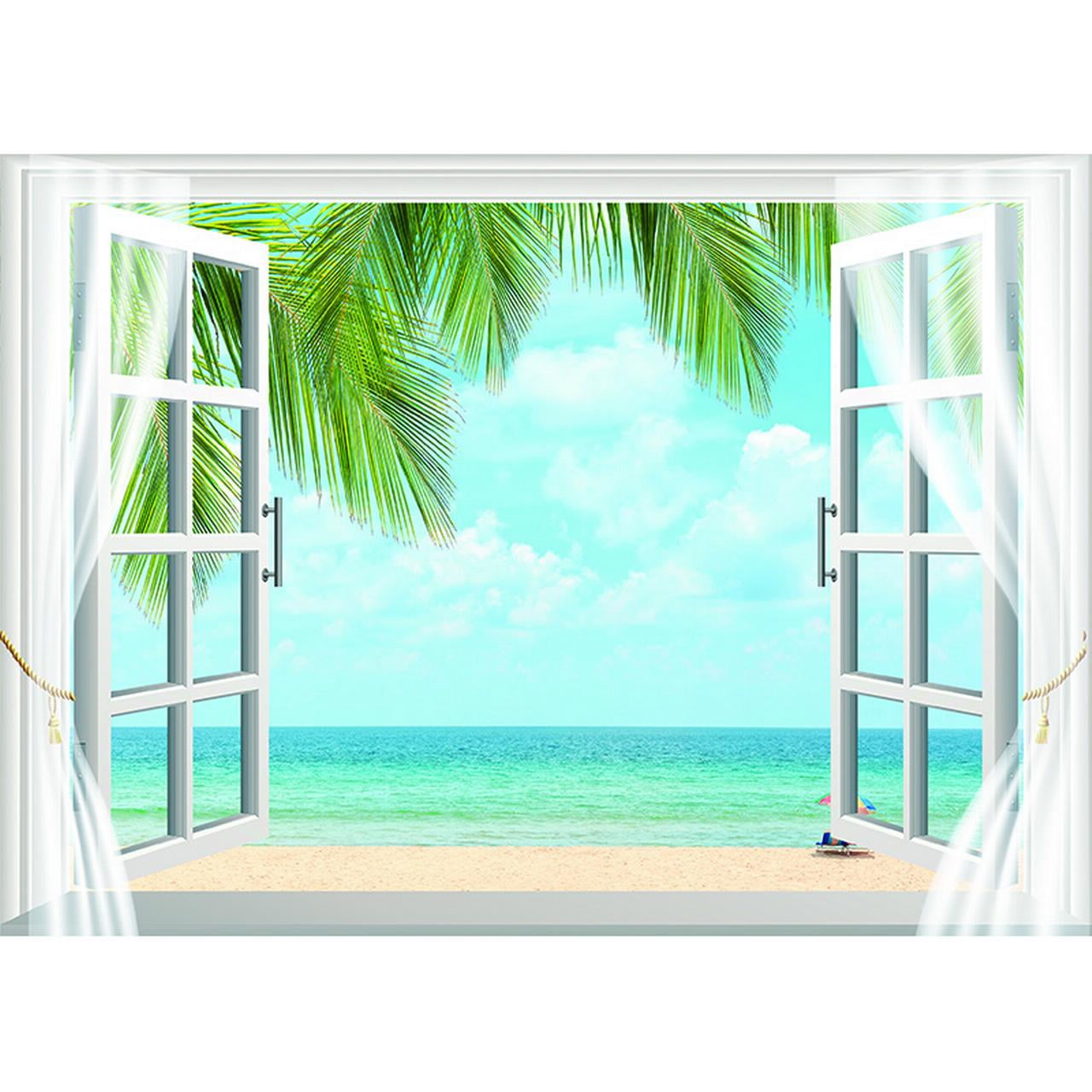 Window Beach Coconut Tree Photography Backdrops Props Scenery Mall ...