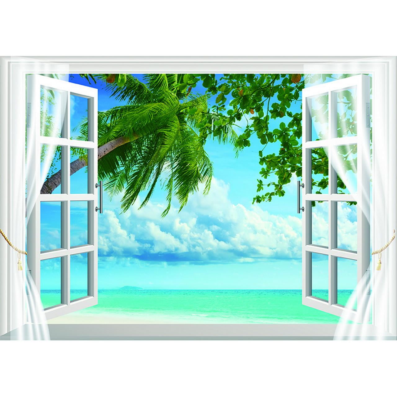 Window Beach Coconut Tree Photography Backdrops Props Scenery Mall ...