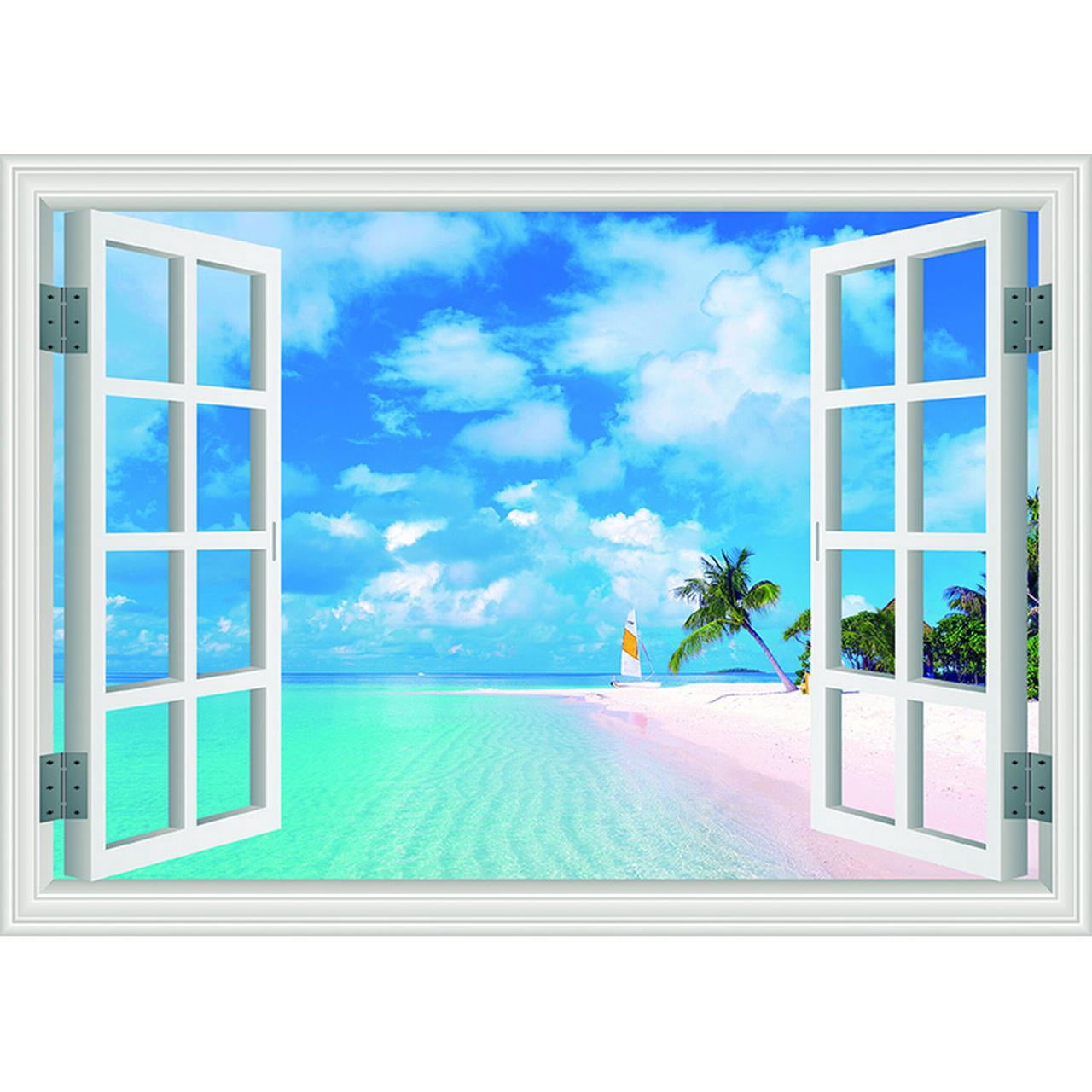 Window Beach Coconut Tree Photography Backdrops Props Scenery Mall ...