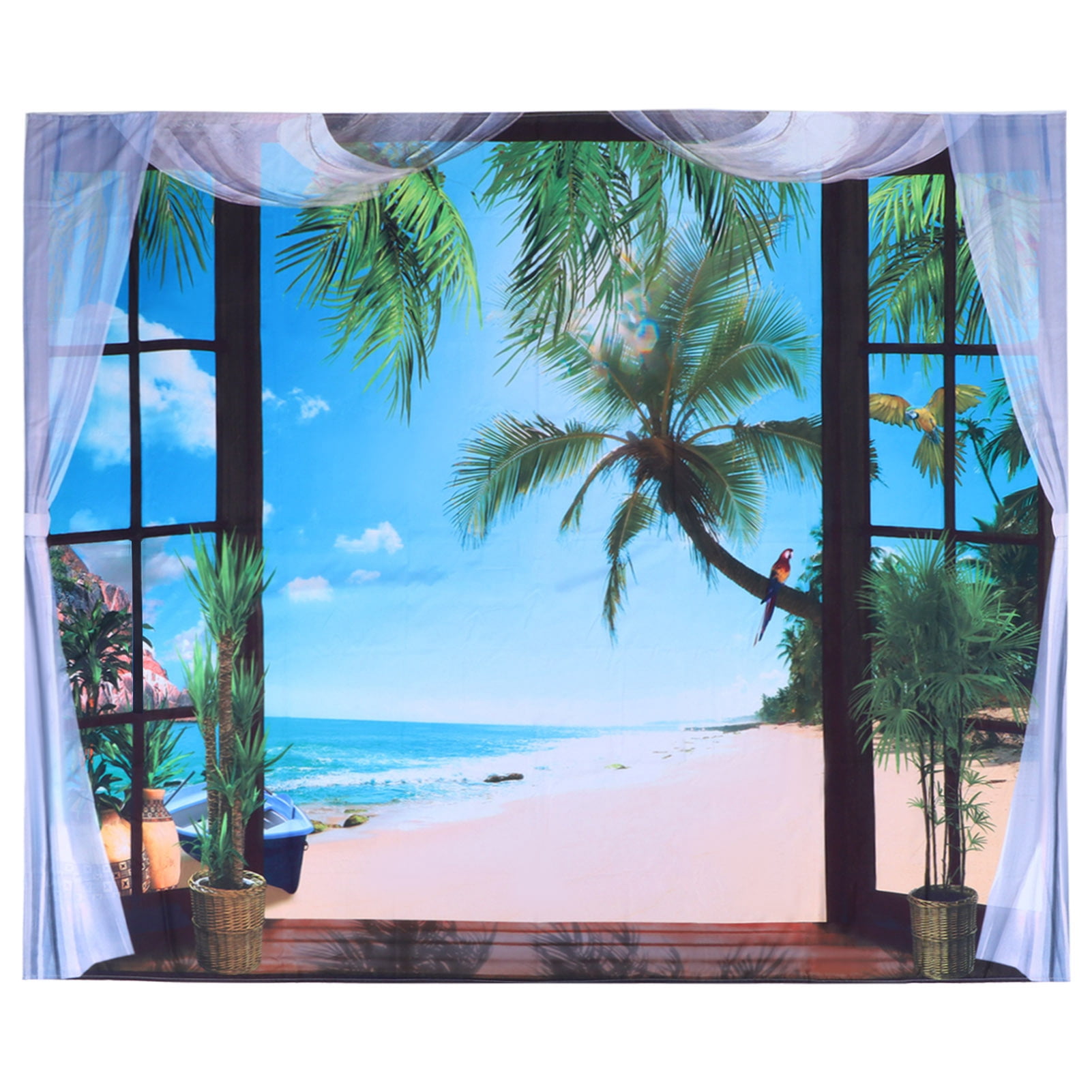 Window Beach Landscape Pattern Tapestry Wall Hanging for Living Room ...