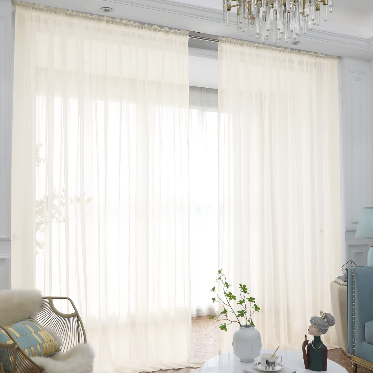 Window Beige Sheer Curtains 108 Inches Long 2 Panels Sheer Curtain ...