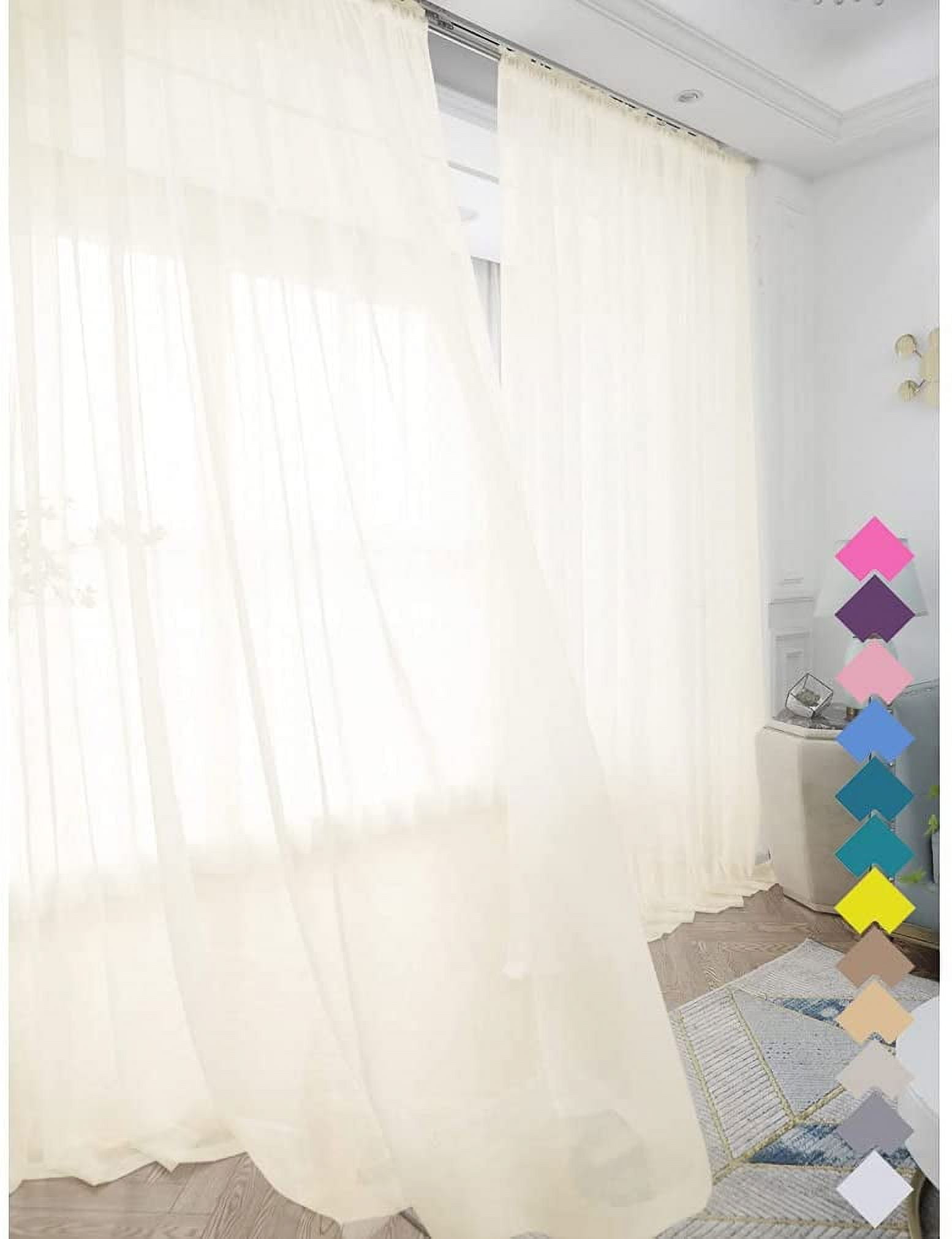 Window Beige Sheer Curtains 48 Inches Width 160 Inches Long 2 Panels ...