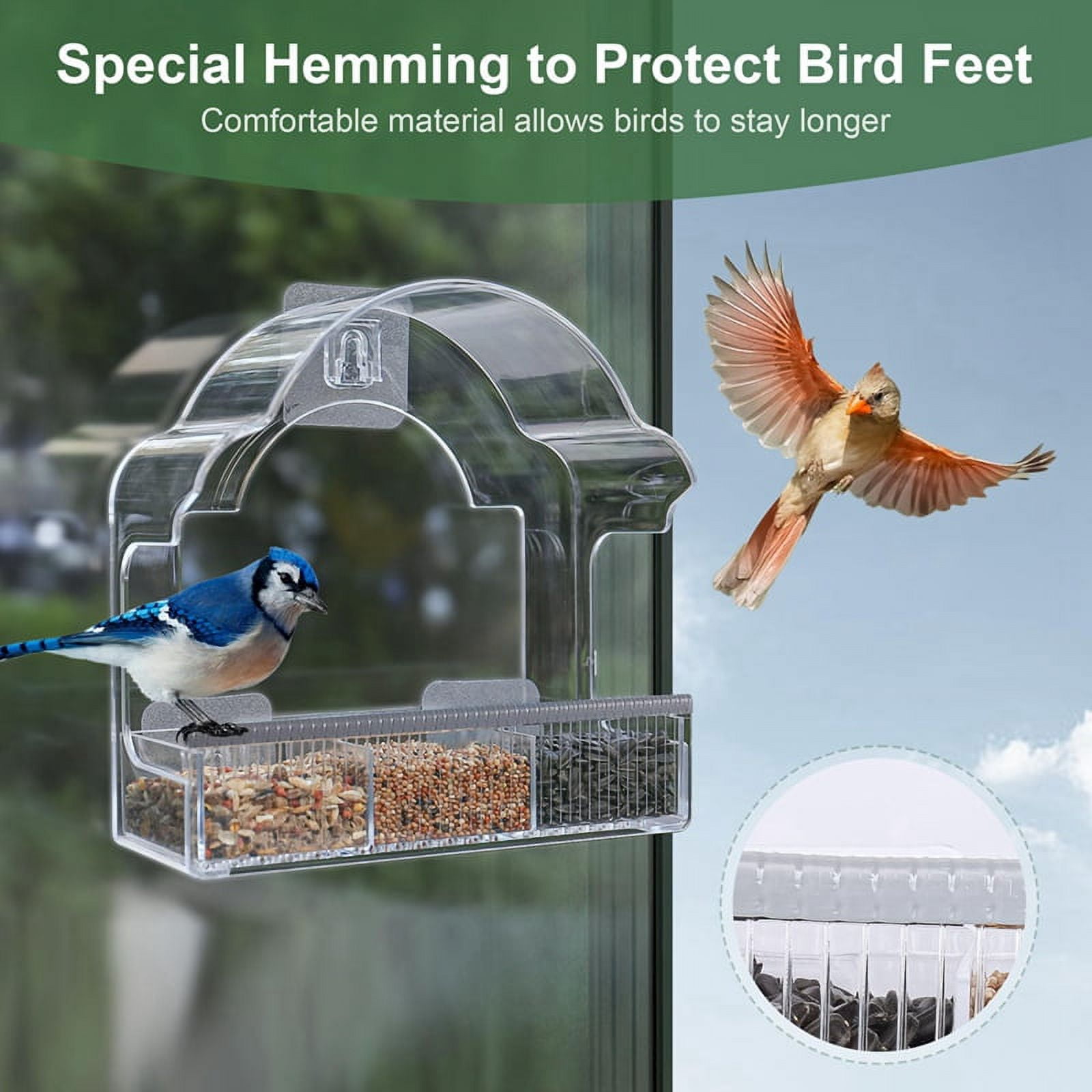 Window Bird Feeders for Outside,Clear Bird Window Feeder with 3 Strong ...