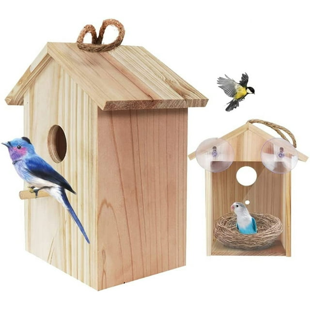 Window Bird House with Strong Suction Cup and Lanyard for Outside - See ...