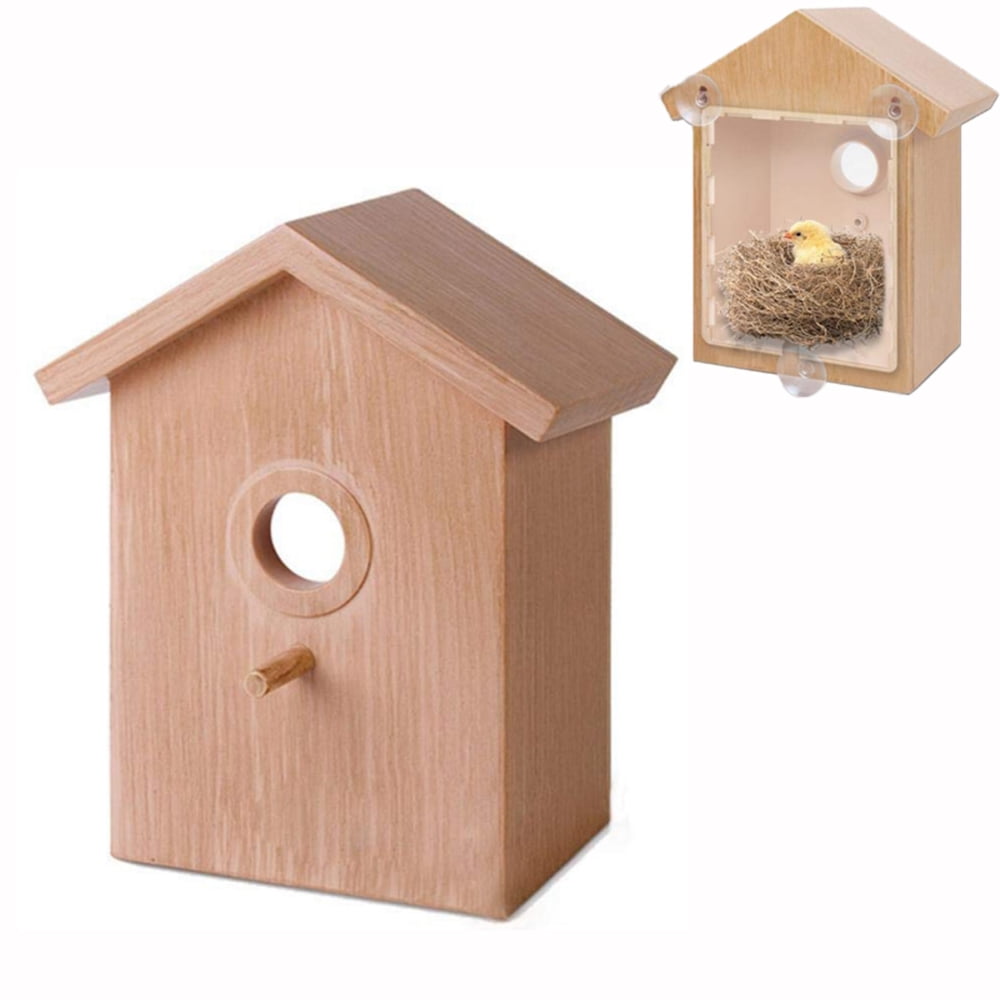 Window Bird House with Strong Suction Cup Wooden Birdhouse Clear Window ...