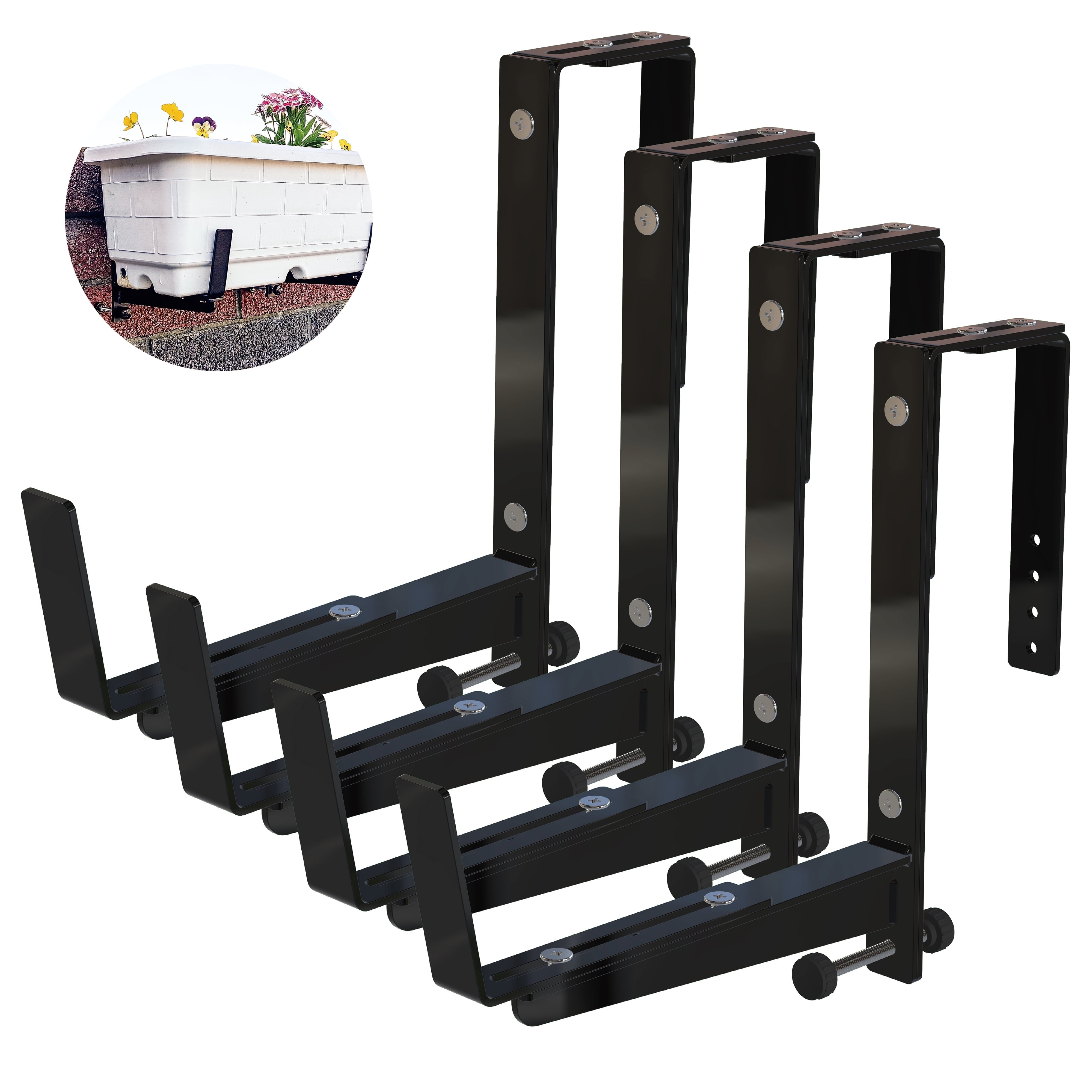 Window Box Brackets for Railing- 4 Pcs Adjustable Planter Box Brackets ...