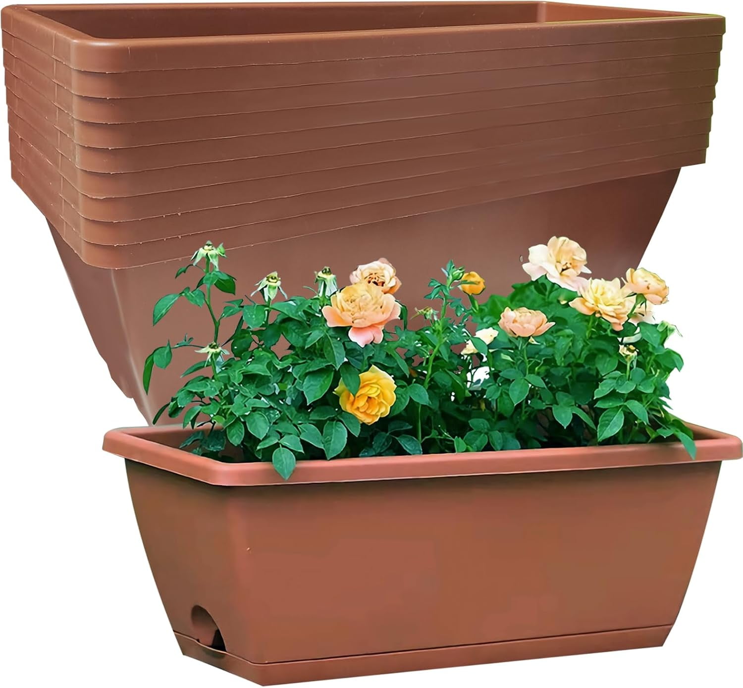 Window Box Planter, 10 Pack 17 Inch Plastic Flower Box with Tray ...