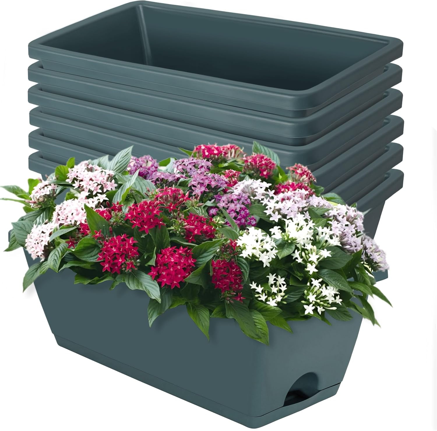 Window Box Planter, 7 Pack Plastic Vegetable Flower Planters Boxes 17 ...