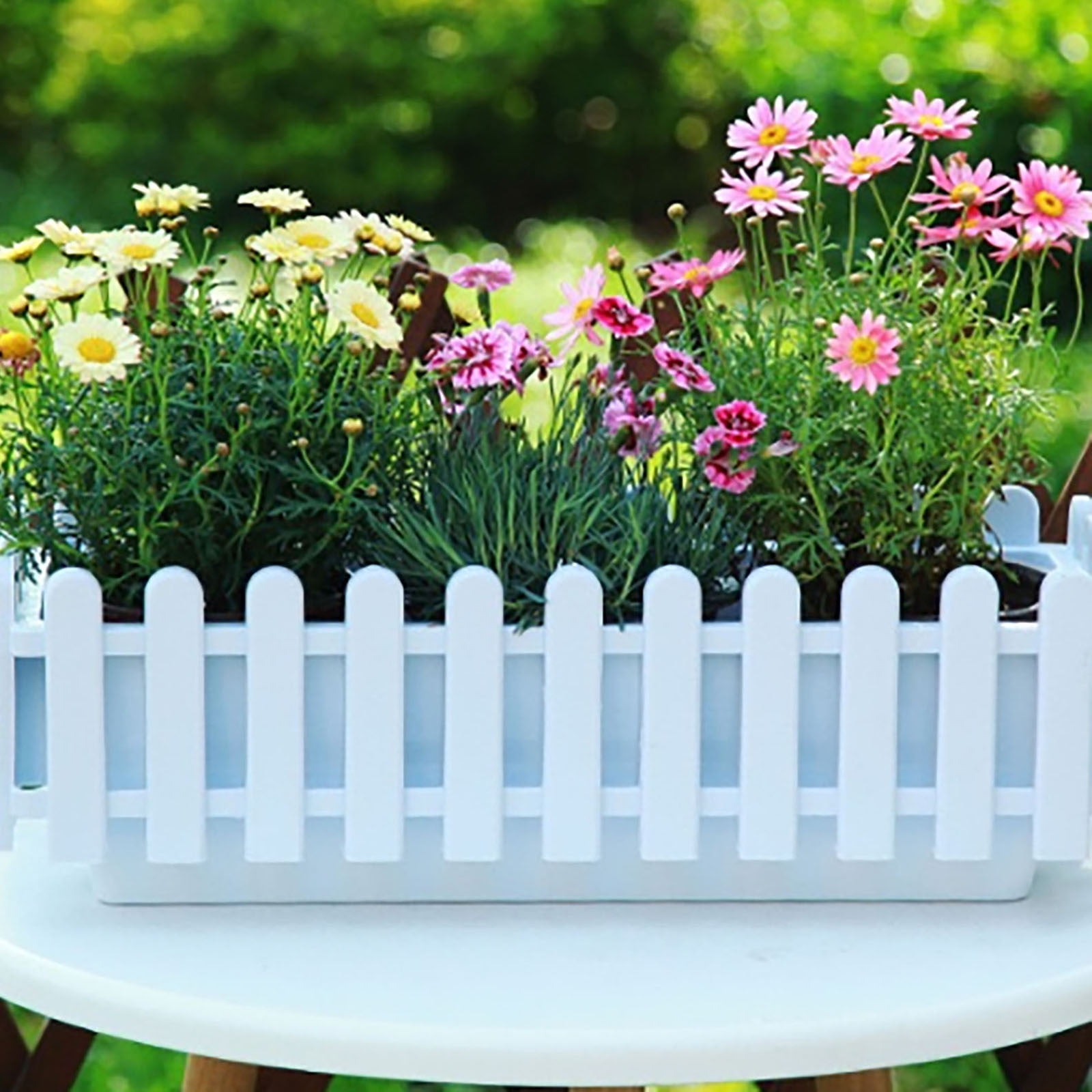 Window Box Planter with Attached Tray - Picket Fence Design Flower Pot ...
