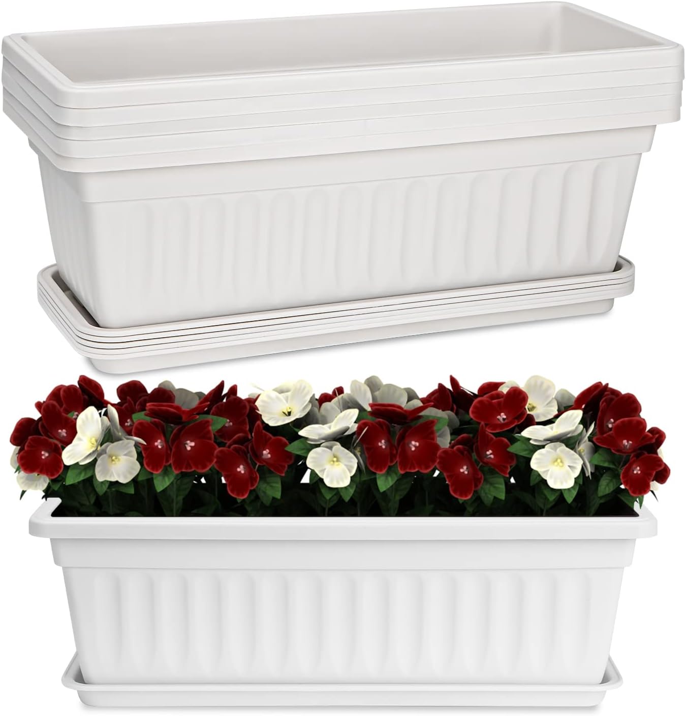 Window Box Planter, Plastic Vegetable Flower Planter Boxes with Tray ...