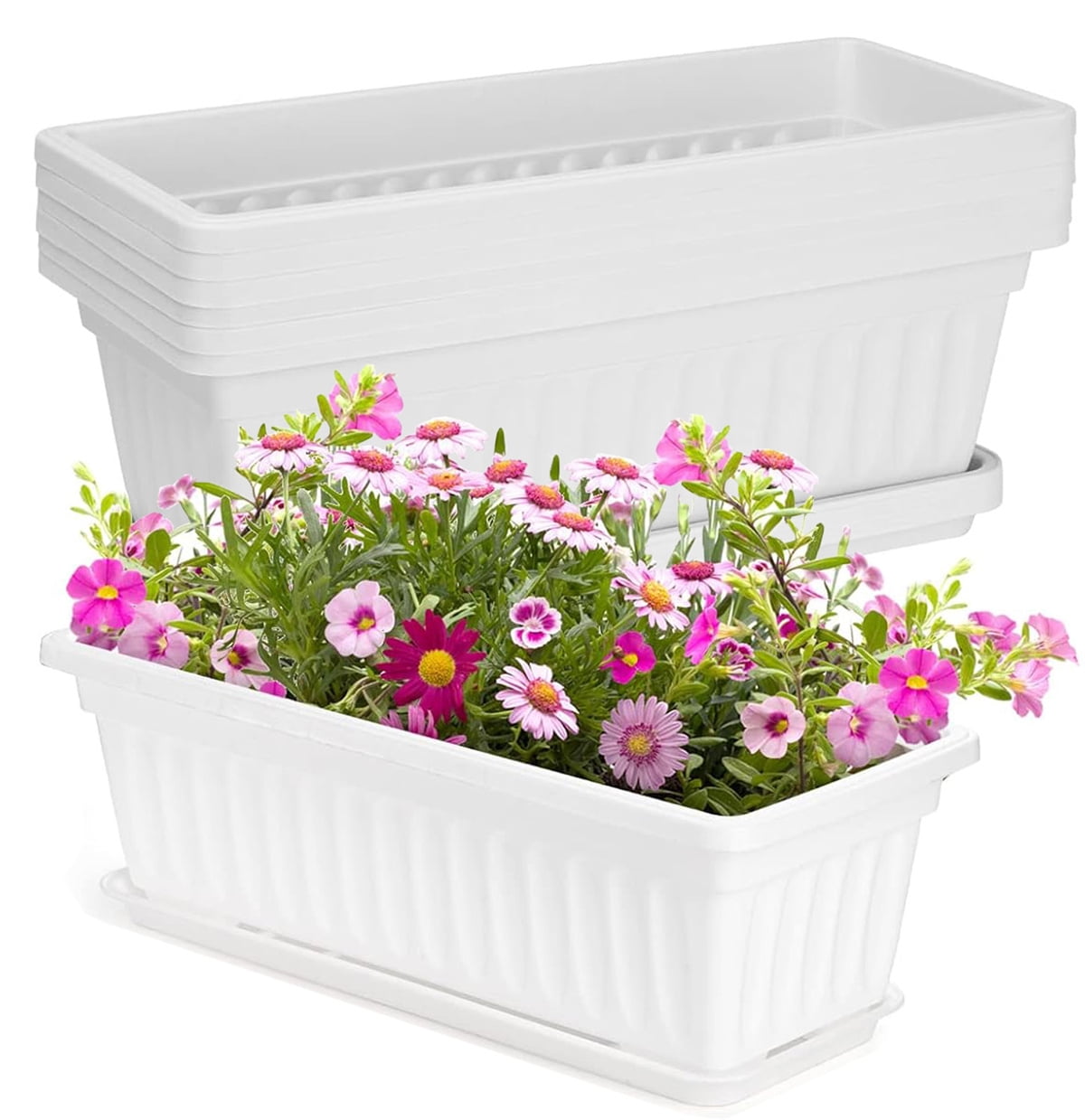 Window Box Planter with Saucers,Bexikou 3 Pack Plastic Vegetable Flower ...