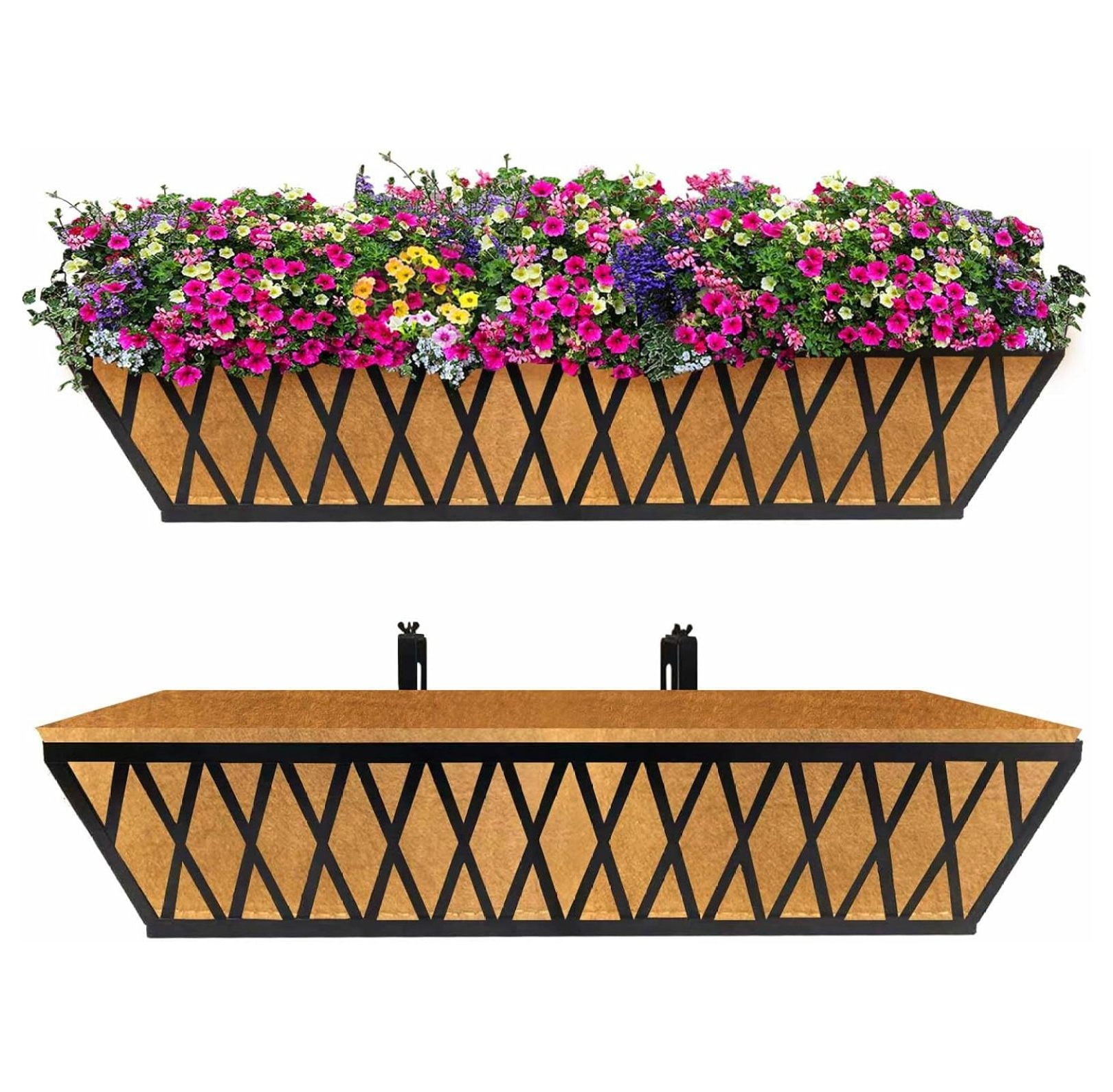 Window Boxes Planters with Liner, 2 Pack 24 Inch Adjustable Brackets ...