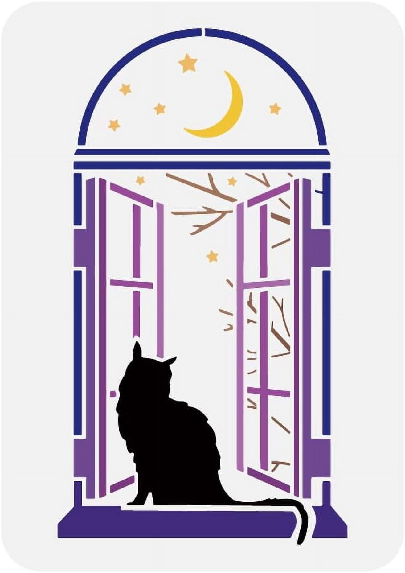 Window Cat Painting Stencil 8.3x11.7inch Plastic Cat Pattern Stencil ...