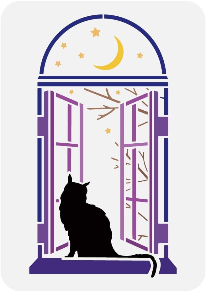Window Cat Painting Stencil 8.3x11.7inch Plastic Cat Pattern Stencil ...