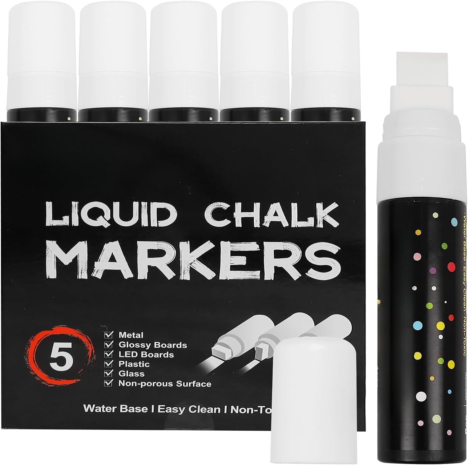 Window Chalk Markers for Cars 5 Pack Washable,White Paint Jumbo Liquid ...