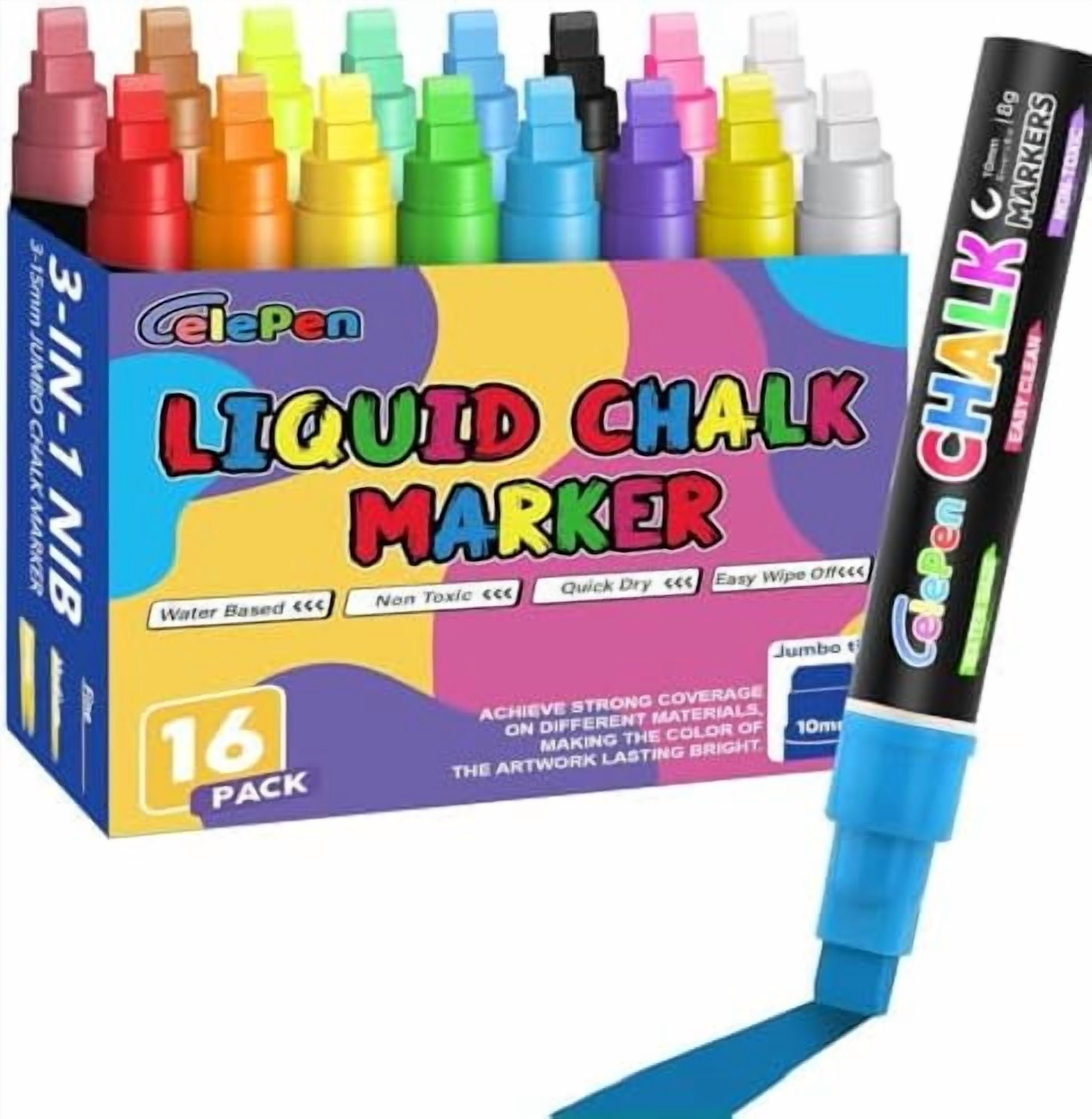 Window Chalk Markers for Cars Glass Washable, 16 Colors Jumbo Liquid ...