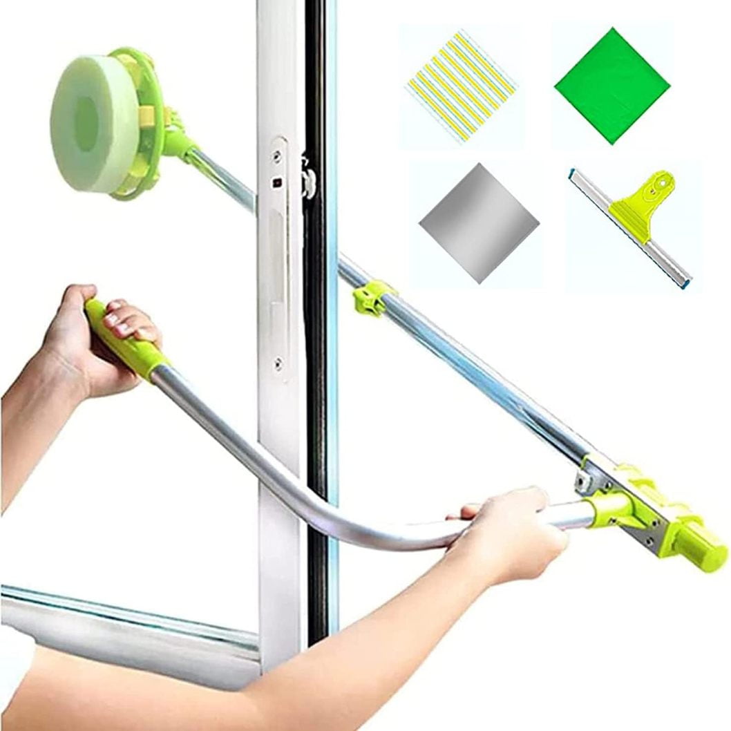 Window Cleaner Tool Kit with Telescopic U Shaped Pole,Squeegee for ...