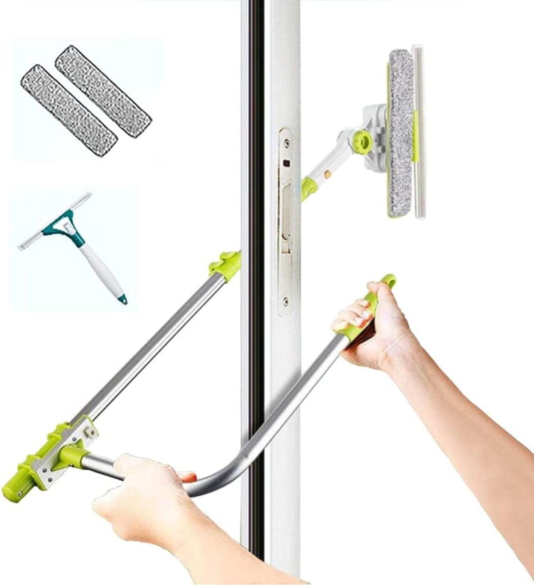 Window Cleaner Tool Kit with Telescopic U Shaped Pole,Squeegee for ...