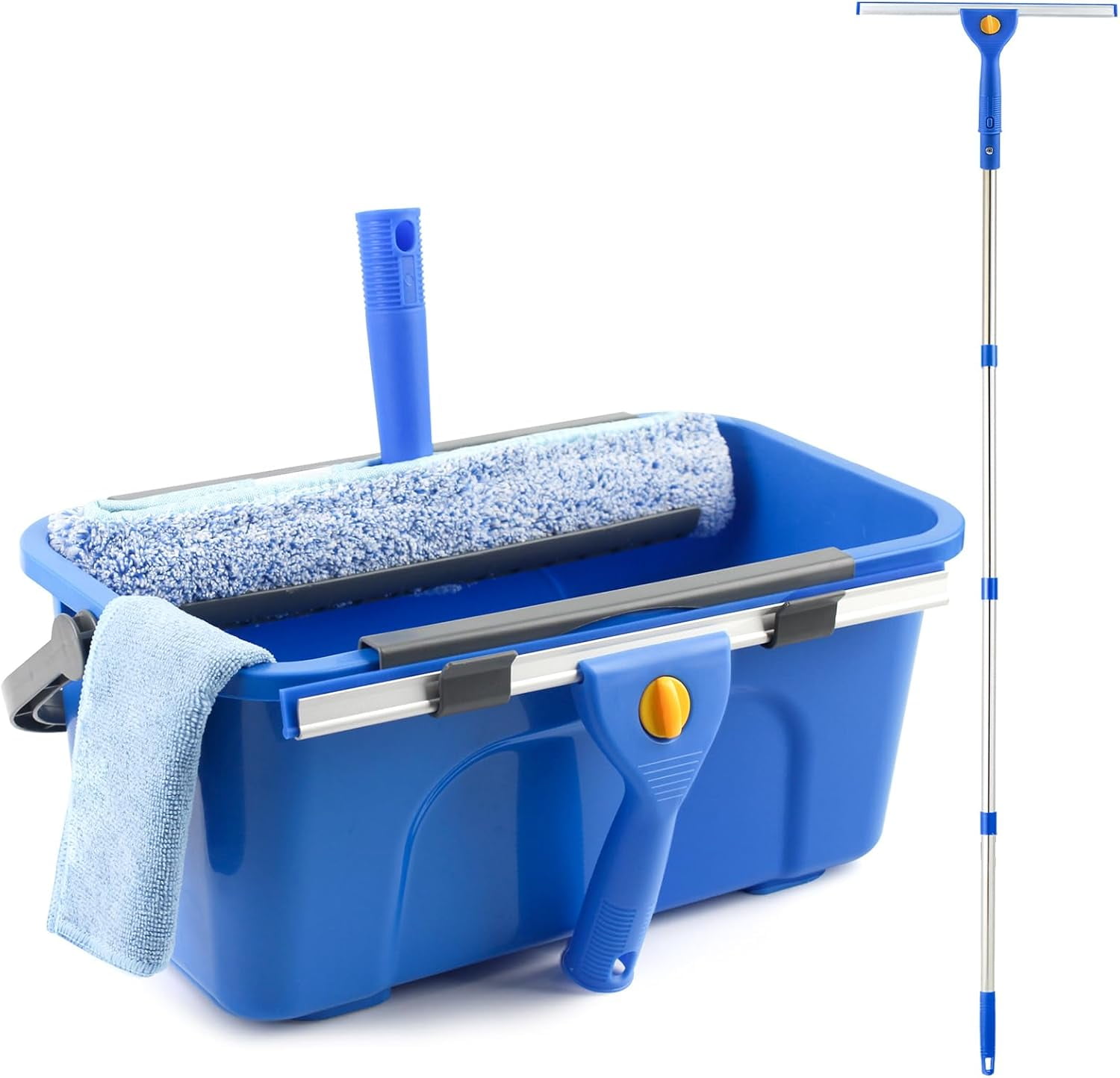 Window Cleaning Kit with Bucket 3 Gallon, 14" Window Squeegee and 15 ...