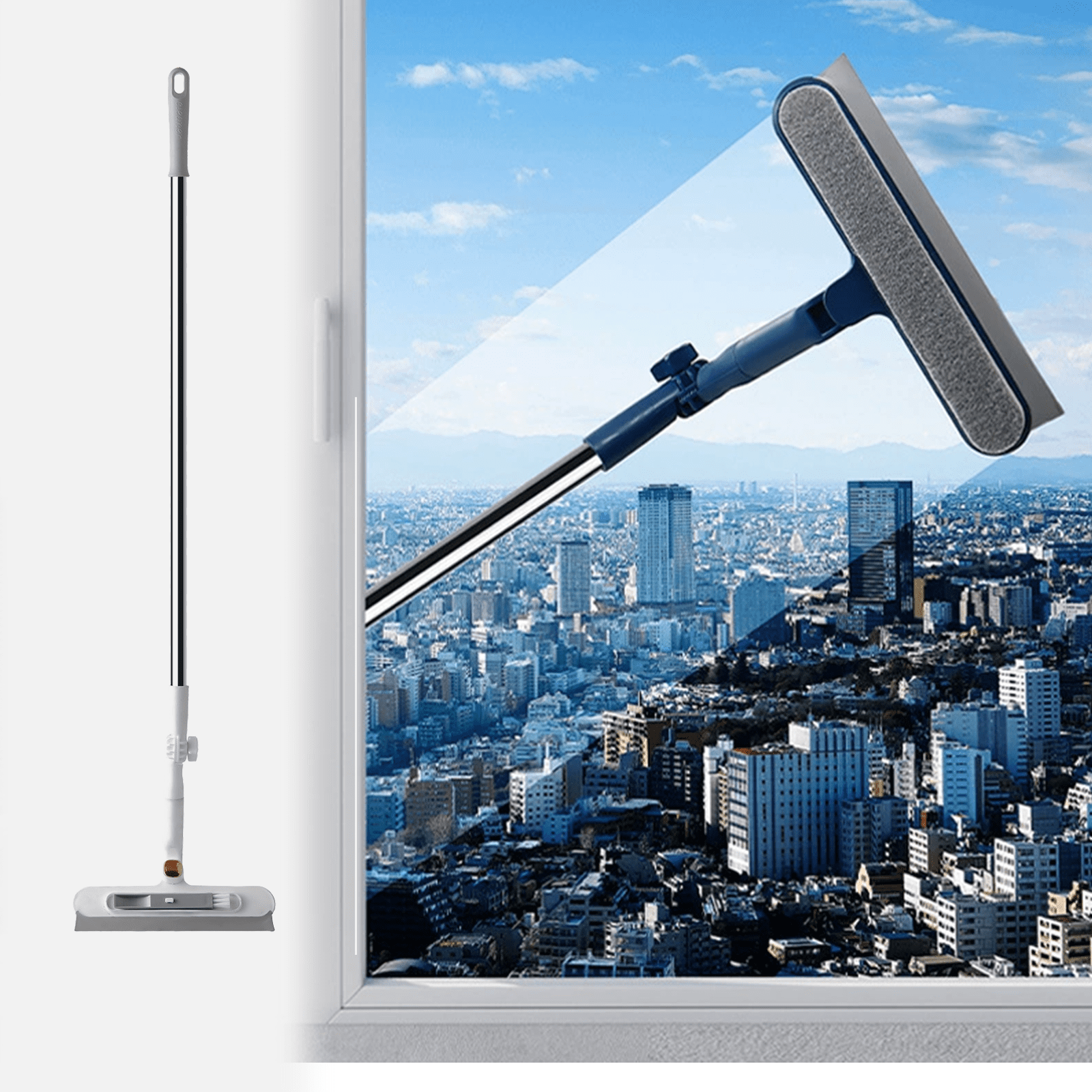 Window Cleaning Mop for Exterior Windows,Scraper and Wipe 2 in1 Window ...