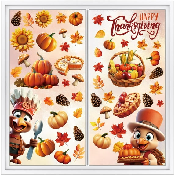 Window Clings, 3D 8 Sheets Fall Window Clings Double Sided Turkey ...
