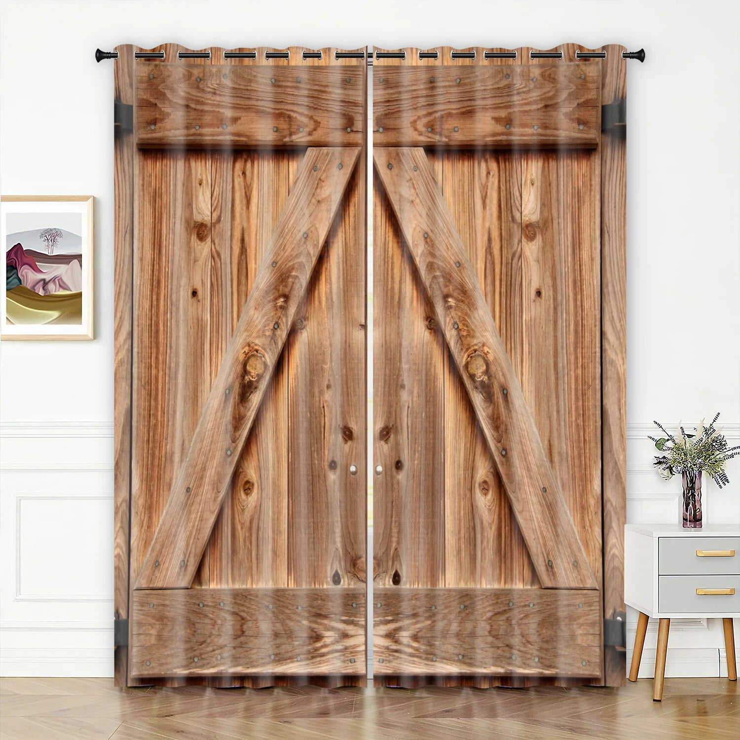 Window CortinasRetro Barn Door Of Old Weathered Wooden Gate 3D Digital ...