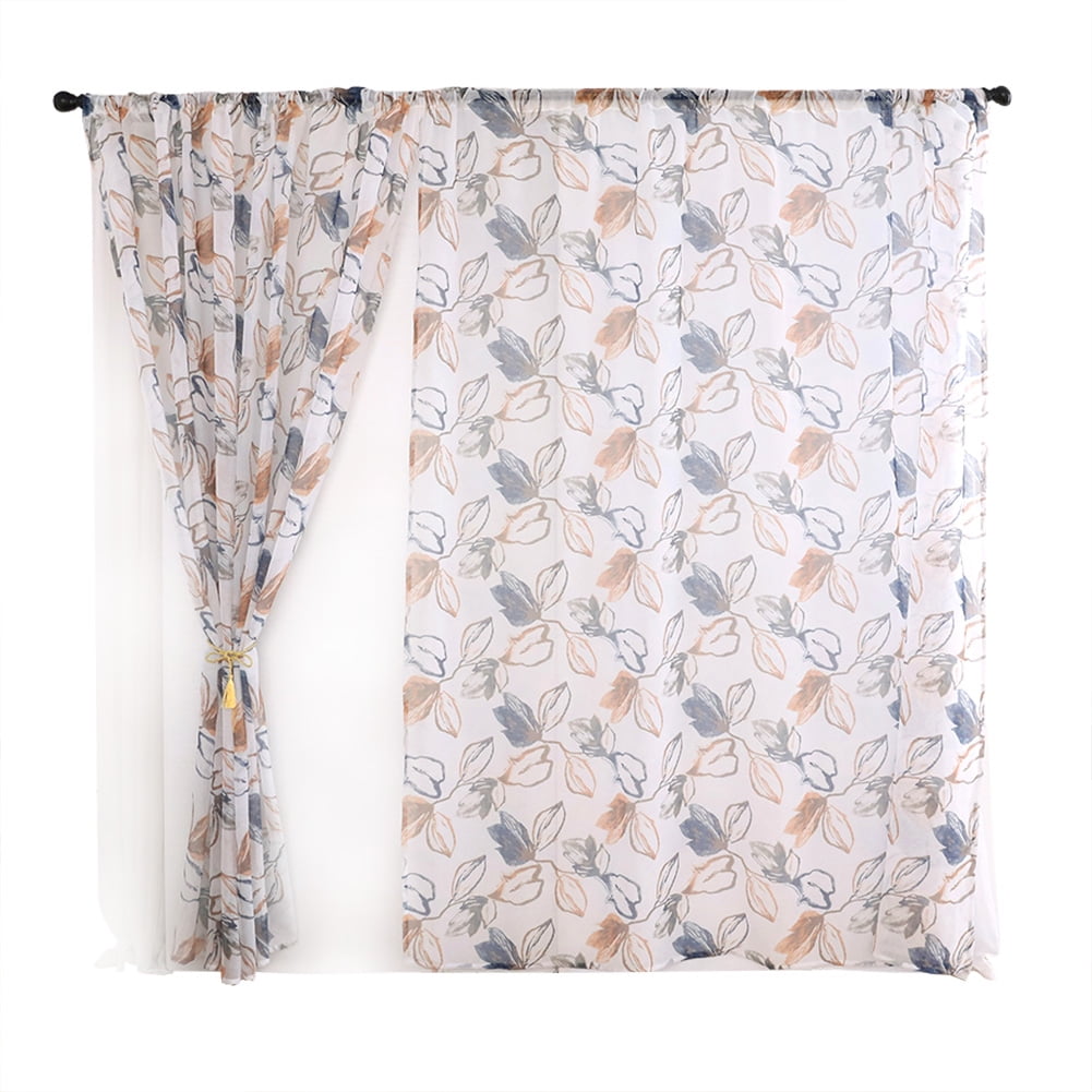 Window Curtain Ink and Wash Leaf Pattern Blackout Polyester Simple ...