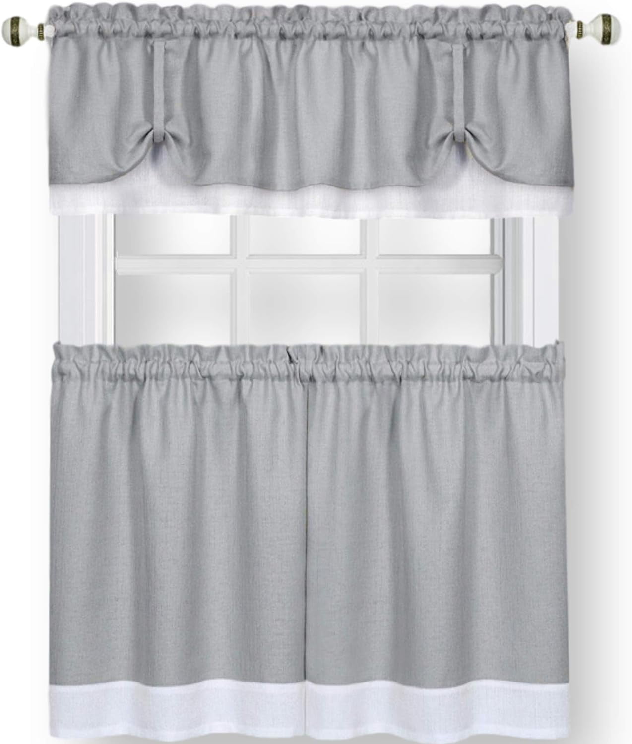 Window Curtain Tier Pair & Valance Set, Double Layer Small Window ...