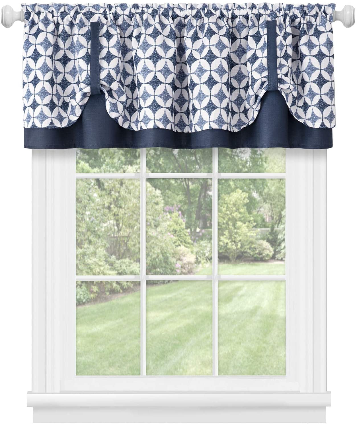 Window Curtain Valance, Double Layer Geometric Design with Plaid ...