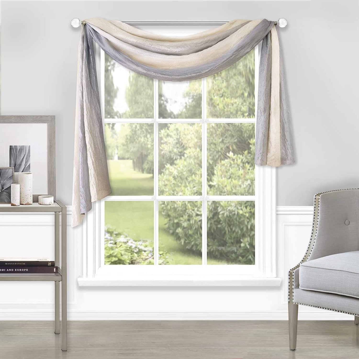 Window Curtains, Modern Semi-Sheer Extra Long Window Valance Scarf ...