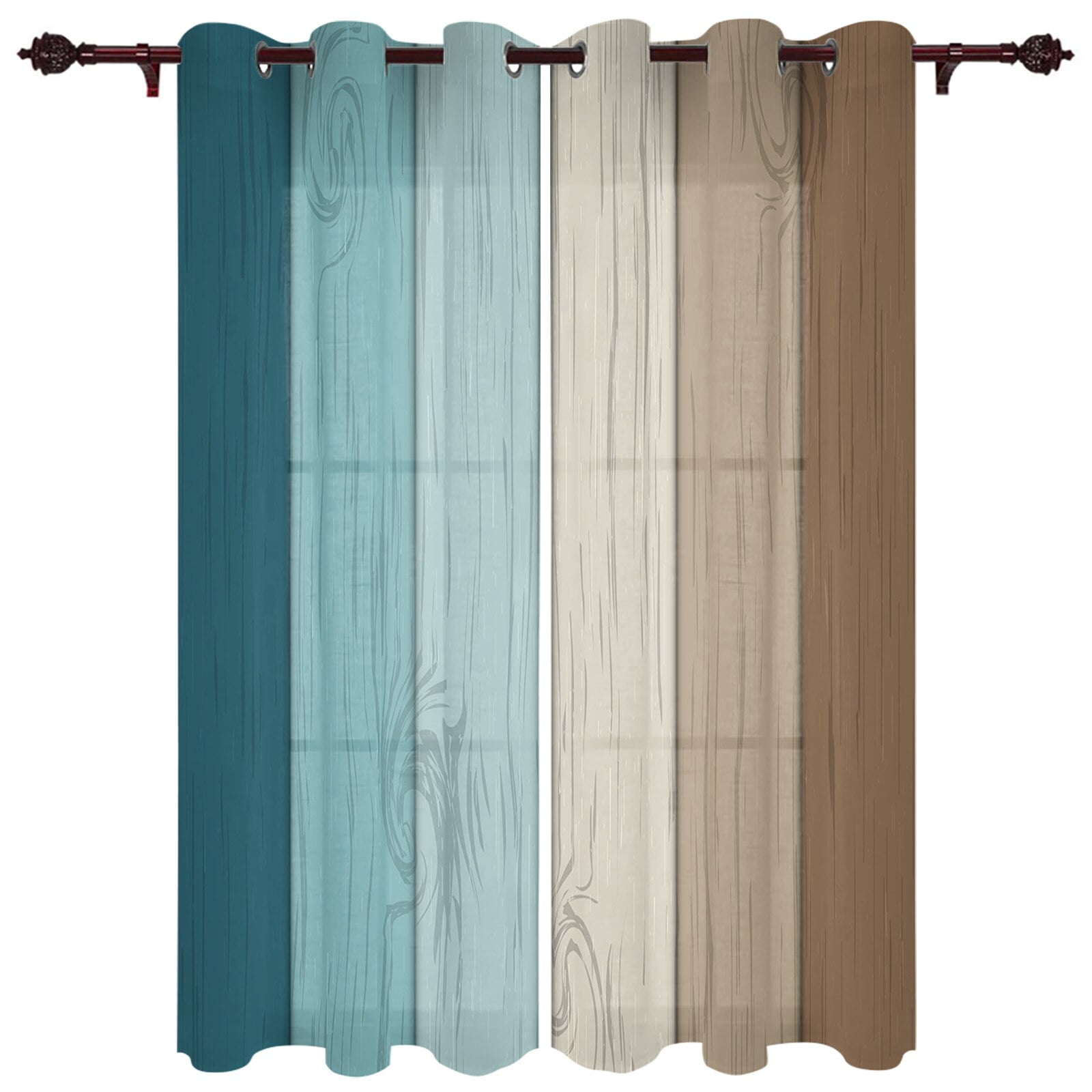 Window Curtains for Living Room Retro Yellow Gray Gradient Wood Grain ...