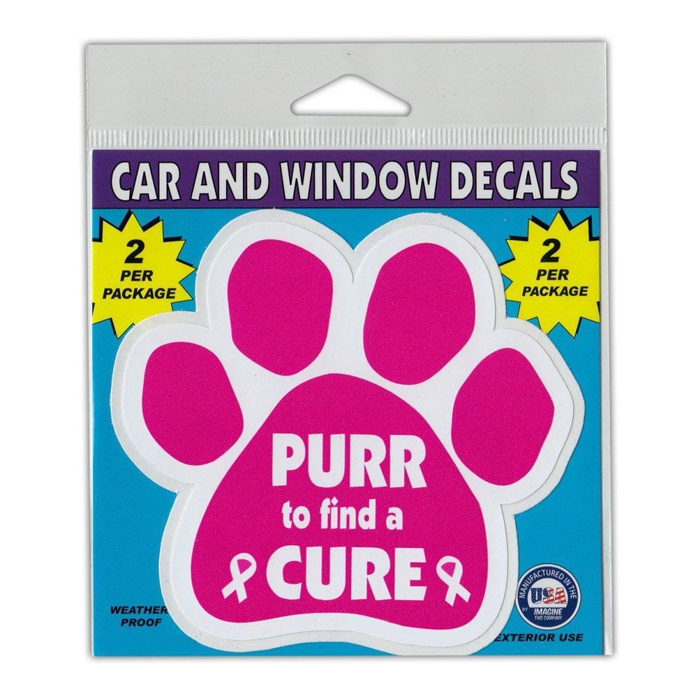 Window Decals, 2-Pack, Purr To Find A Cure (Breast Cancer Awareness), 4 ...