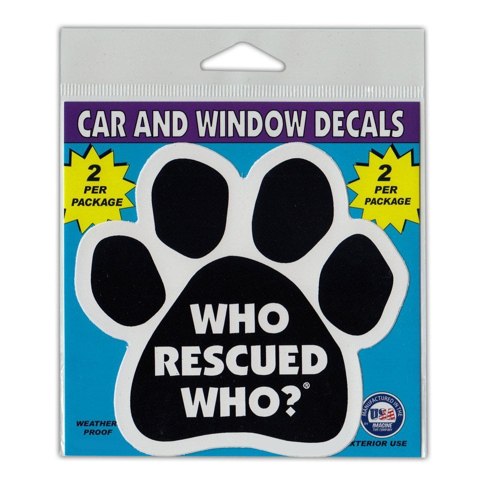Window Decals, 2-Pack, Who Rescued Who? (Black Dog/Cat Paw), 4.5" x 4. ...
