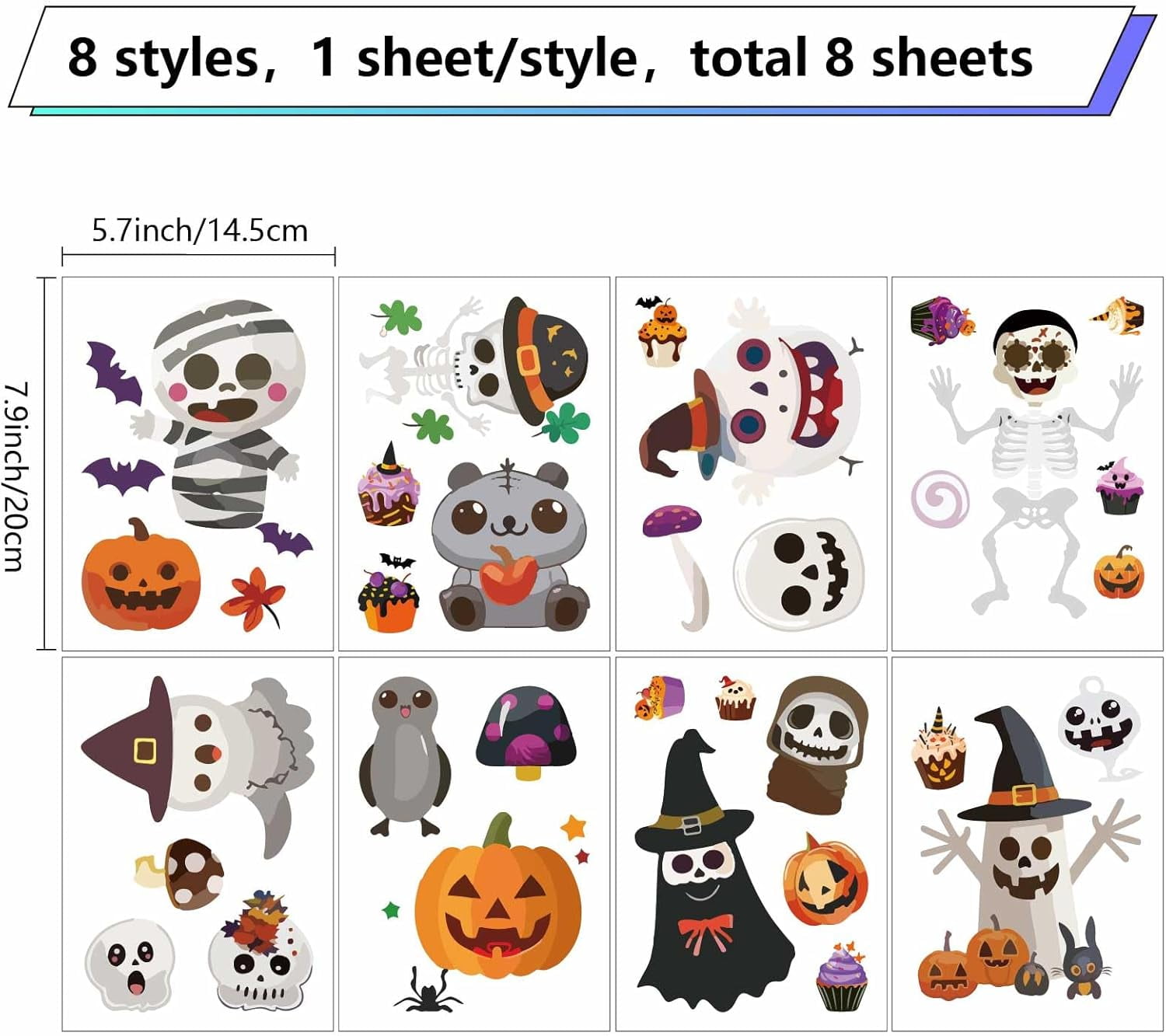 Window Decals Self Adhesive 8 Sheets Peel and Stick PVC Pumpkin Witches ...