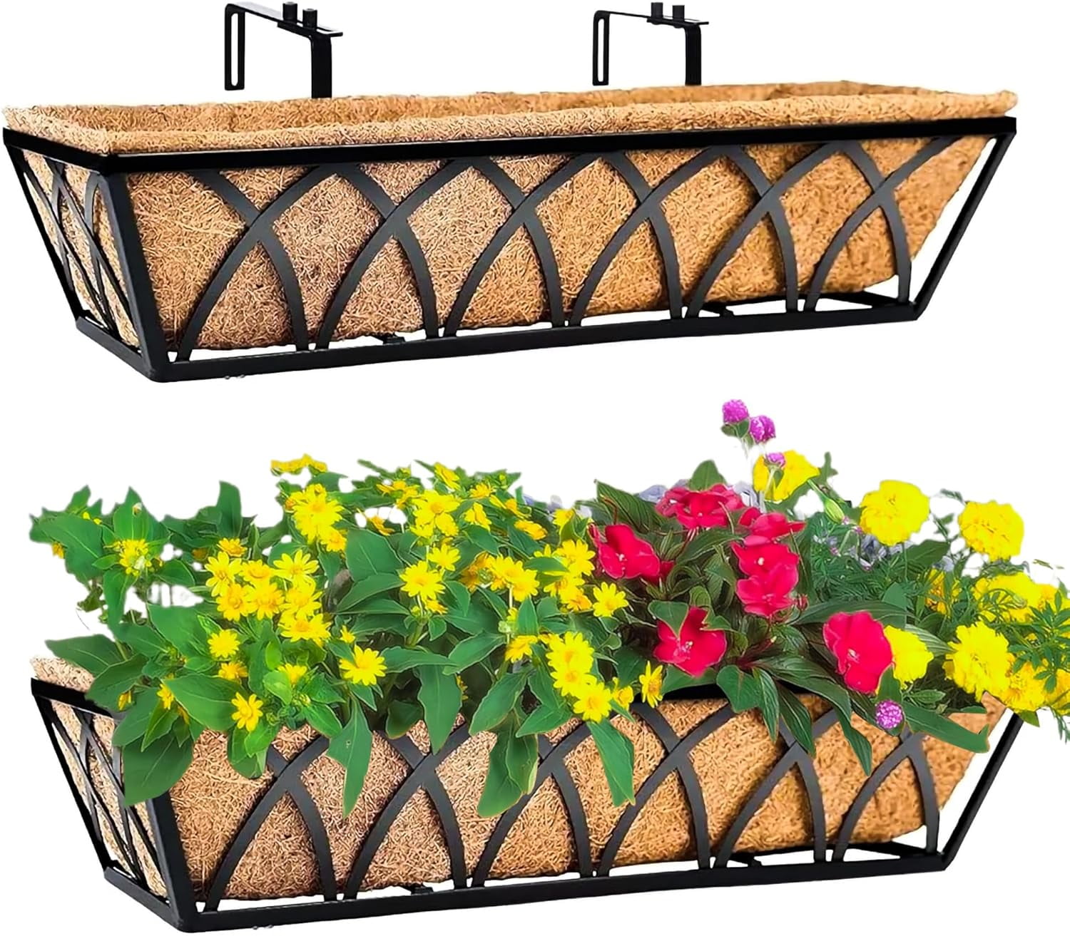 Window Deck Railing Planters Boxes with Coconut Liner, The Bottom Flat ...