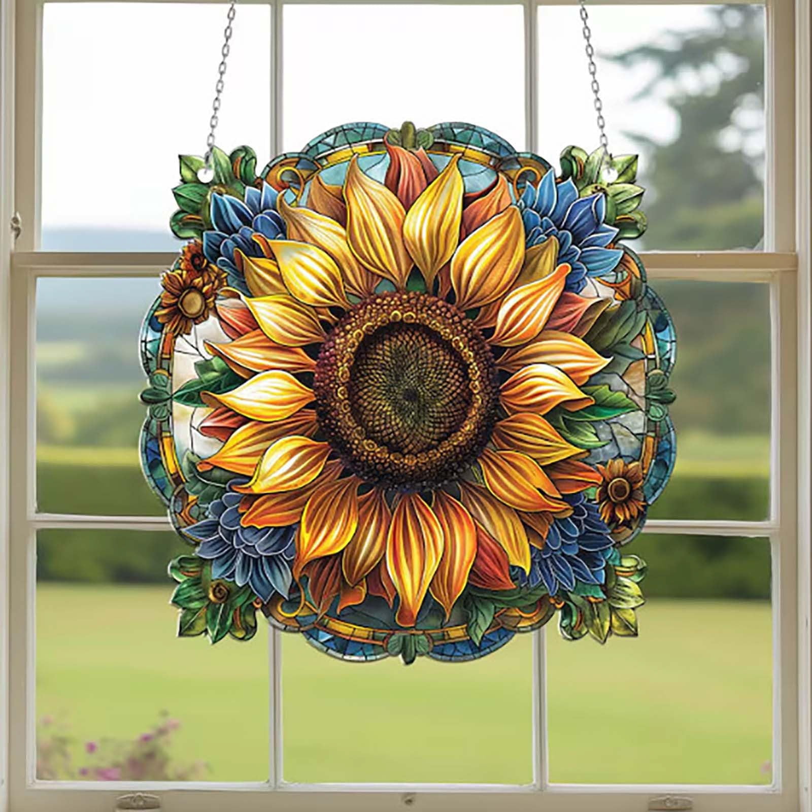 Window Decorations Hanging Stained Glass Sunflower Window Hanging ...