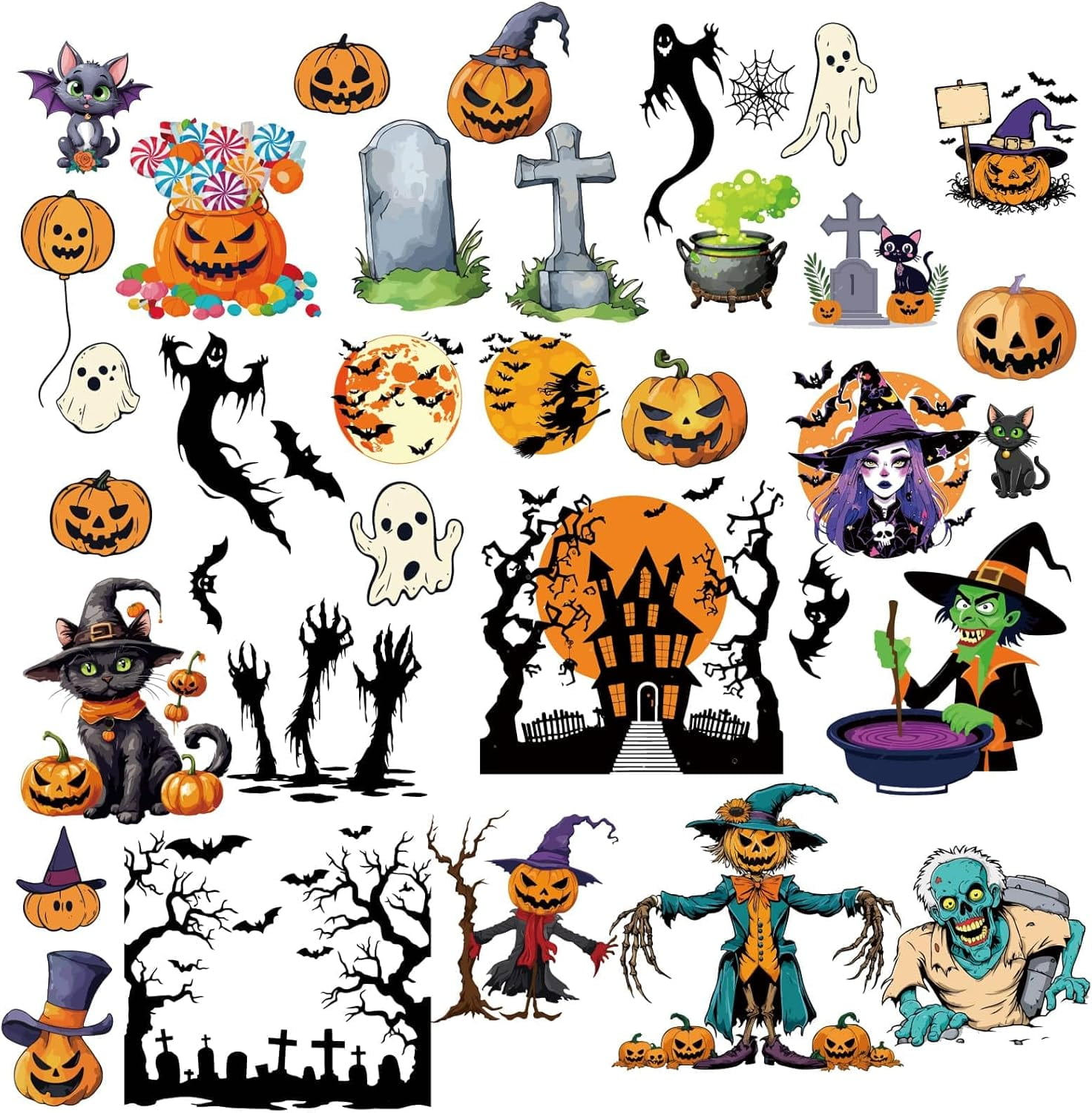Window Decorations Sticky Single Sided Stickers Pumpkin Window Decals ...