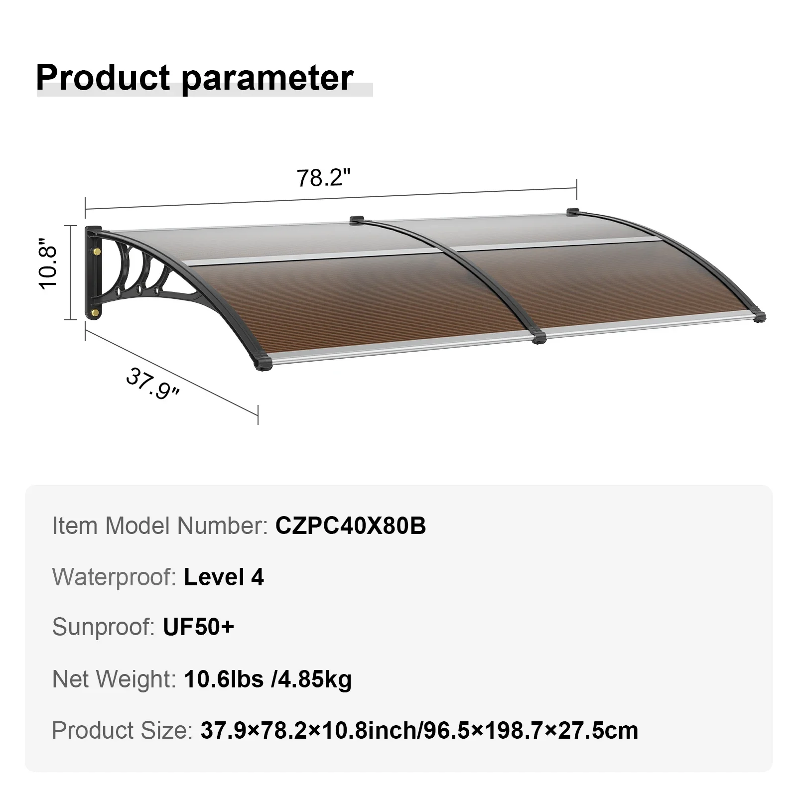 Window Door Awning Canopy 3 Sizes UPF 50+ Polycarbonate Entry Window ...