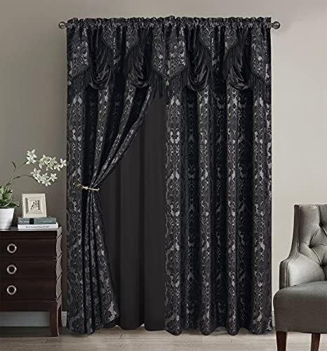 Window Drape Fancy Jacquard Curtain Panels Set w Attached Valance ...