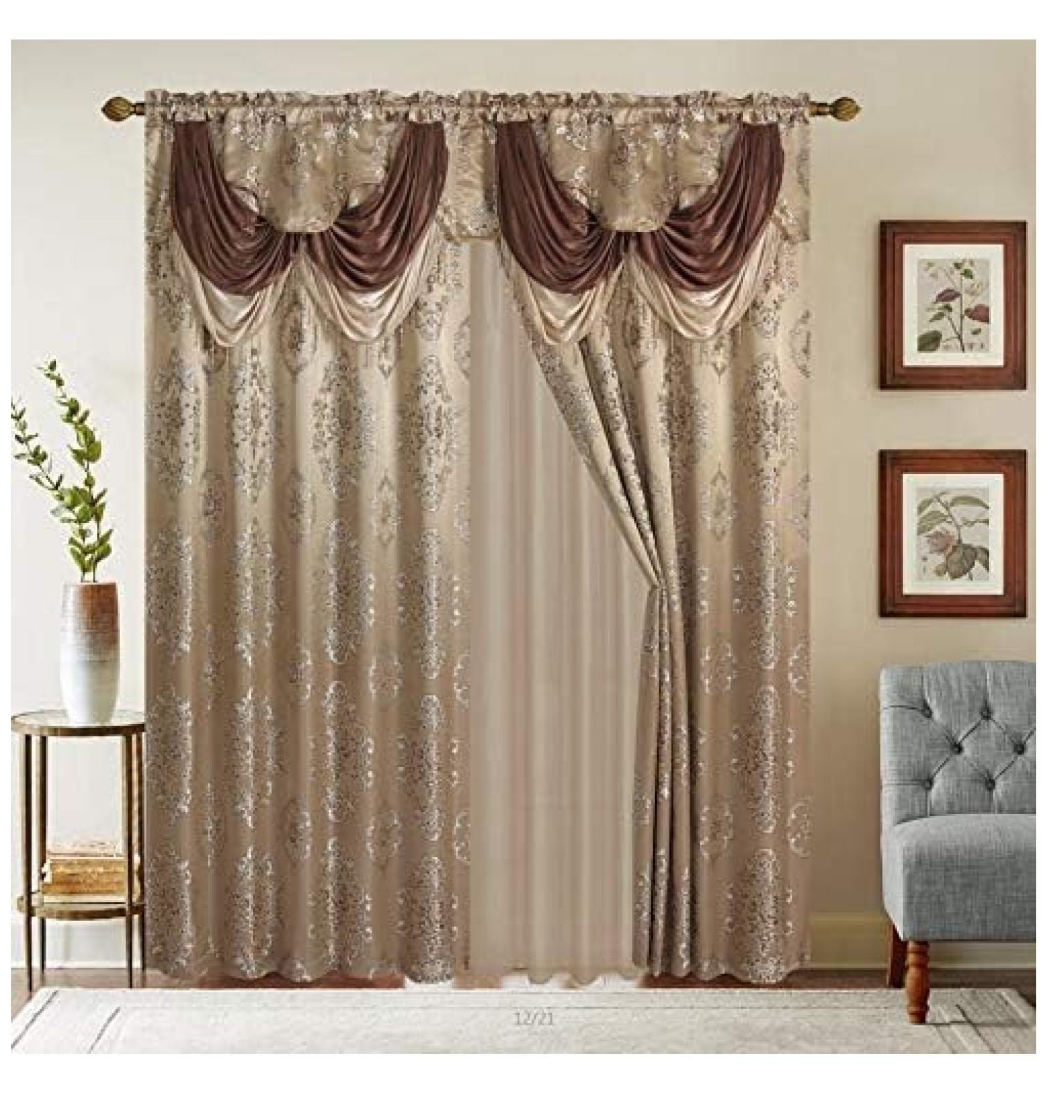 Window Drape Set with Valance and Sheer Backing (Complete Set 2 ...